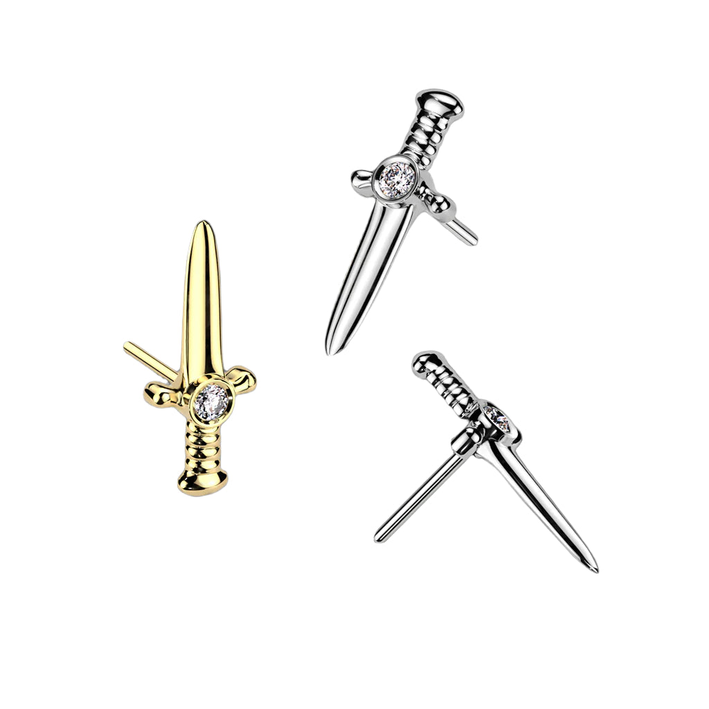Solid Gold Gemmed Dagger Stud – The Piercery