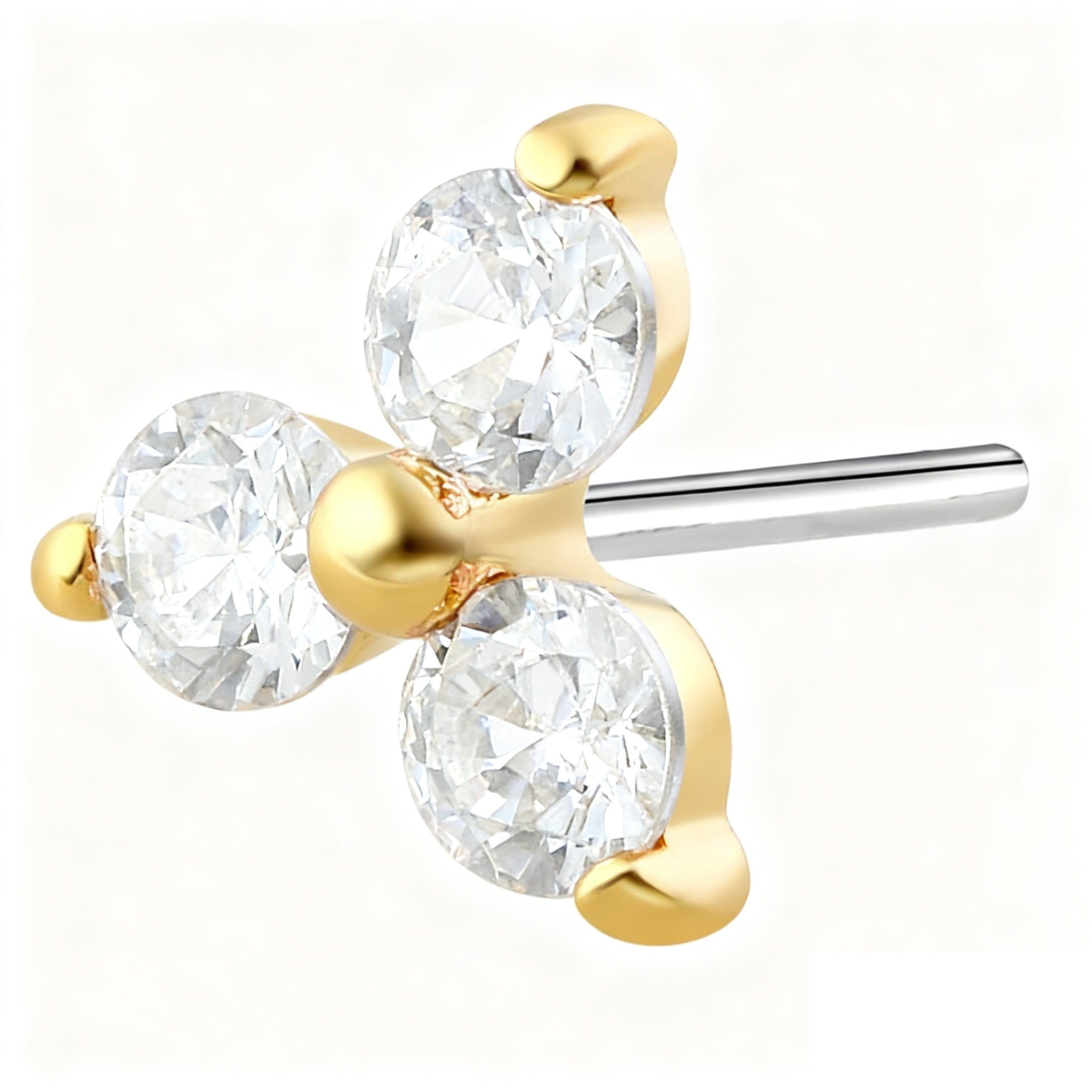 Solid Gold Tri Gem Stud – The Piercery