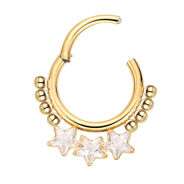Triple Gemmed and Beaded Star Clicker Hoop – The Piercery