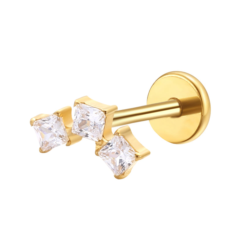 Triple Square Gem Stud – The Piercery